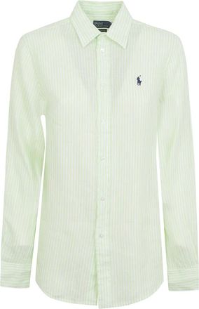 Ralph Lauren Femme, Blouses et Chemises, Vert, Taille: 40 FR Chemise en lin ray&eacute;e