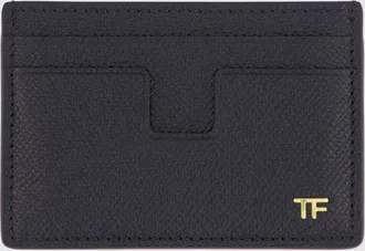 Tom Ford Porte-cartes plat en cuir de veau grain&eacute; avec logo en m&eacute;tal
