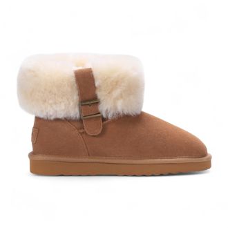 Infinity Leather Damen Winterstiefeletten aus echtem Schaffell, hellbraun, Wildleder - Granit