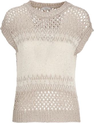 PESERICO Femme, Pulls, Beige, Taille: 38 FR Haut en maille &agrave; col rond et sequins