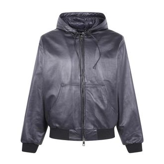 Giorgio Brato Homme, Vestes, Noir, Taille: S Hooded Leather Bomber Jacket