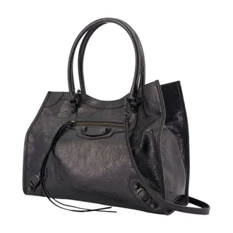 Balenciaga Womens Le City Tote S Shoulder Bag - Balenciaga Leather Black Lambskin Shoulder-Hobo-Bags