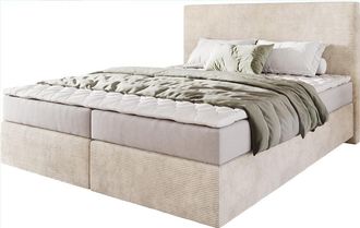 DELIFE Boxspringbett Dream-Well Cord Beige 160x200 cm mit Matratze und Topper
