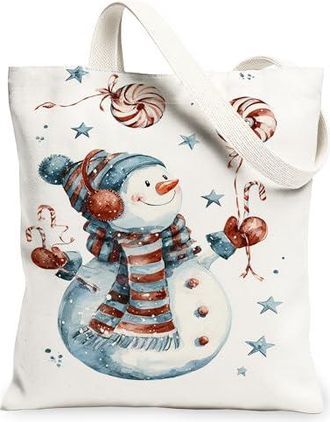 Generic Sacs fourre-tout en toile motif bonhomme de neige mignon, sacs de courses r&eacute;utilisables, style festif dhiver, l&eacute;ger, lavable &agrave; l&eacute;paule pour les course