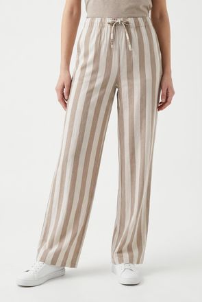 Only Schlupfhose ONLY ONLGOA MW LINEN BL PULL-UP PANT CC PNT, Damen, Gr. L, L&auml;nge 32, cloud dancer stripes:oxford tan, Web, Obermaterial: 70% Viskose, 30% 
