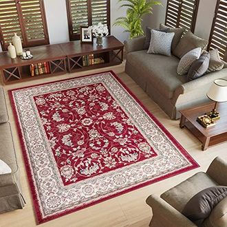 Tapiso Colorado Tapis Poil Ras Design Traditionnel Rouge Cr&egrave;me Gris Motif Floral Ornamental Bordure Tapis Salon Chambre Bureau Oeko-TEX R&eacute;sistant 140 x 200 c