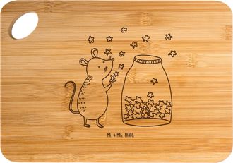 Mr. & Mrs. Panda Bambus - Schneidebrett Maus Sterne - Geschenk, Hackbrett, Küchenbrett, Holzbrettchen, Frühstücksbrett, Wunsch, Holzbrett, Taufe