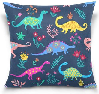 Linomo Kissenbezug 40x40 cm, Blume Dinosaurier Bunt Dekorative Kissenbezug Kissenh&uuml;lle f&uuml;r Couch Sofa Bett Hause