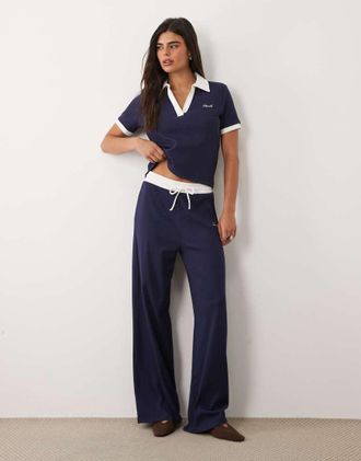 4th & Reckless Gerippte Hose in Marineblau mit breitem Kordelzugbund und weitem Bein, Kombiteil-Navy
