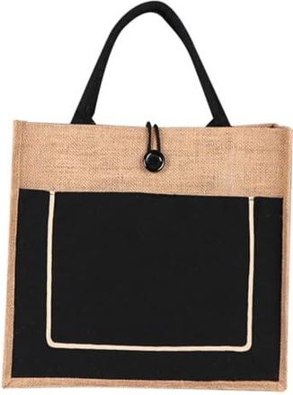 TOPBATHY Cabas R&eacute;tro en Lin Noir Petit Format R&eacute;utilisable Multi-usage pour Courses Plage et Voyage Polyvalent pour Cadeaux et Pique