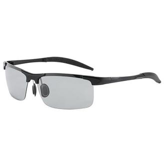 Generic Lunettes de soleil polaris&eacute;es pour homme - Monture en alliage semi-jante - Technologie photochromique - Design l&eacute;ger - Protection UV, Cadre noir gris 