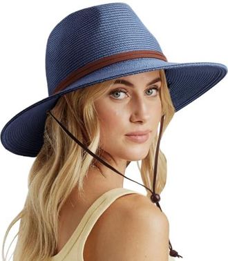 Dreshow Femme Homme Chapeau de Paille Panama Unisexe Chapeau Été Large Bord Chapeau de Soleil Anti-UV Chapeau de Soleil