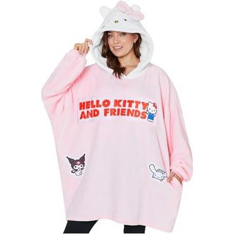 Hello Kitty Sanrio Poncho Plaid Oversize Femme et Ado, Sweat Plaid &agrave; Capuche, Couverture Polaire &agrave; Porter, Id&eacute;e Cadeau