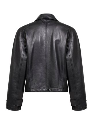 Salvatore Santoro Womens Black Plong&egrave; Nappa Leather Jacket Ovine Bomber