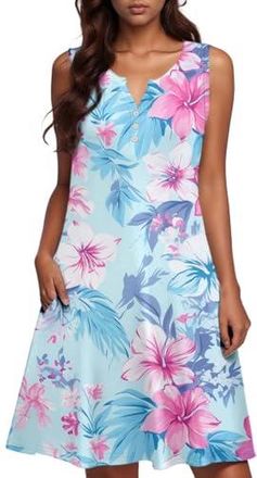 Generic Robe boh&egrave;me 2026 pour femme, robe d&eacute;contract&eacute;e, d&eacute;bardeur d&eacute;t&eacute;, ample, fluide, avec poche, mouchoir &eacute;vas&eacute;, mi-long 2025, bleu ciel, XXL