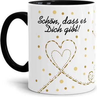 Tassendruck Liebes-Tasse mit Spruch Schön, DASS es Dich gibt - Schatz/Pärchen/Love/Glück/Innen & Henkel Schwarz