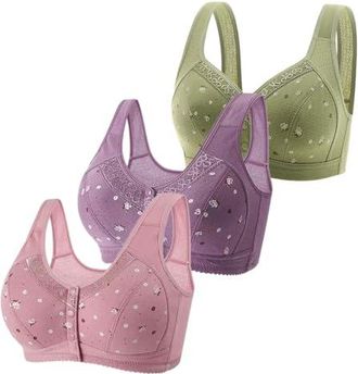 Generic Lot De 3 Brassi&egrave;re Femme Sport Ouvert Devant sans Armature Soutien Gorge de Sport Femme en Coton pour Adolescentes Ouverture et Fermeture sur Devant S