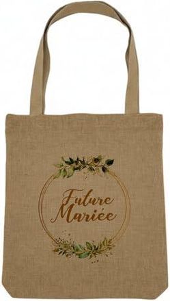 Fabulous Sac Shopping Tote Bag Aspect Lin - Future Mari&eacute;e Mariage Noces Cercle Fleurs - Sac de Courses Toile Epaisse 360g Beige Naturel Cabas Port&eacute; Epaule Soli