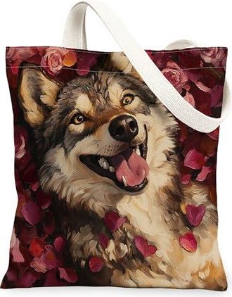 Generic Sac fourre-tout en toile pour faire du shopping, 33 x 38,1 cm, peinture &agrave; lhuile, rose sauvage, sac d&eacute;picerie r&eacute;utilisable, sac d&eacute;picerie pour femme, 