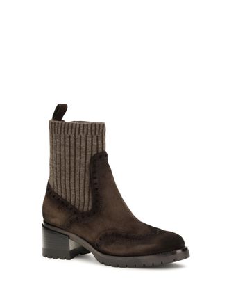 Santoni Womens Suede Ferret Boots Dark Brown