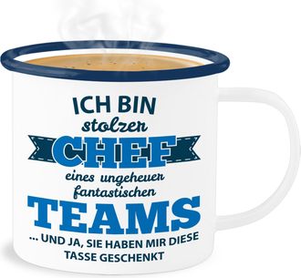 Shirtracer Emaille Becher Blechbecher - Job & Beruf Tasse - Stolzer Chef eines fantastischen Teams - Lustige Geschenke für den Chef Weihnachts-Geschenk Boss Gesc