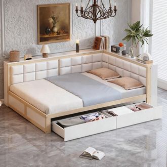 Generic Kiefernholz Sofatagesbett 140x200 cm »Wohnkomfort« - Multifunktionales Tagesbett mit Rückenlehne,Stauraum - Robustes Jugendbett & Gästebett in Holzfar