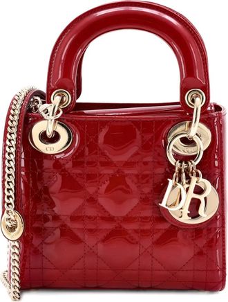 Dior Lady Dior Chain Bag Cannage Quilt Patent Mini satchel - Rouge