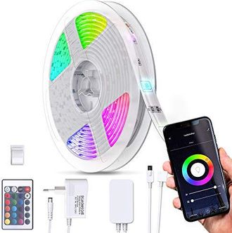 B.K.Licht LED Strip 5m smart via App- und Sprachsteuerung, Fernbedienung, buntes RGB Licht, Smart Home LED Streifen, Leiste, Gaming Deko, Party Deko, Band, Lich
