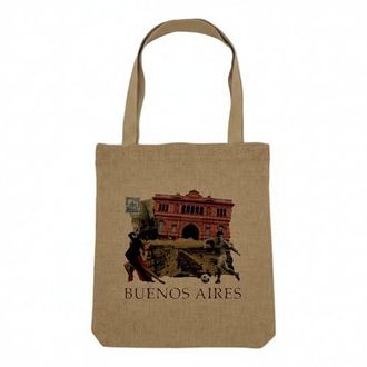 Fabulous Sac Shopping Tote Bag Aspect Lin - Buenos Aires Collage Voyage Carte Postale Argentine - Sac de Courses Toile Epaisse 360g Beige Naturel Cabas Port&eacute; E