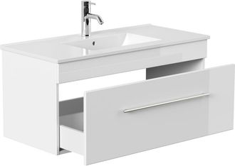 Magnolia Home Badm&ouml;bel Linea 100cm SoftClose wei&szlig; Hochglanz