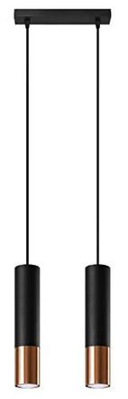 Sollux Lighting Hängelampe Pendelleuchte Hängeleuchte - Deckenlampe Stahl - 2 Flammig - LED Lampe Glühbirne - Schwarz Kupfer Loopez