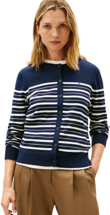 Tommy Hilfiger Damen CO Jersey FINE GG C-NK LS Cardi WW0WW42370 Cardigan Sweater, Blau (Dark Night Navy/Calico Multi STP), XS, Blau (Dark Night Navy/Calico Multi STP