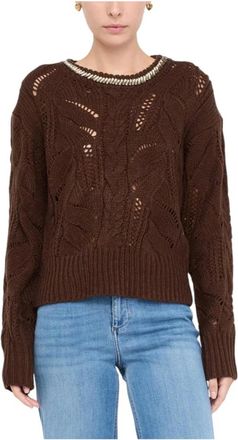 Liu Jo Femme, Pulls, Brun, Taille: 44 FR Tricot &agrave; Col Rond avec Strass