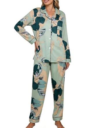 Minetom Ensembles de Pyjama Femme 2 Pi&egrave;ces Bouton V&ecirc;tements de Nuit &Agrave; Carreaux Manches Longues Col V Chemise et Pantalon Style Y15 38