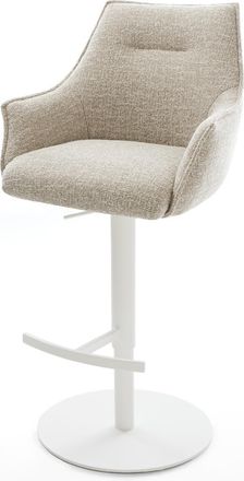 DELIFE Barstuhl Alja-Flex Webstoff Soft Beige Drehfu&szlig; h&ouml;henverstellbar Metall Wei&szlig; Taschenfederkern, Barst&uuml;hle