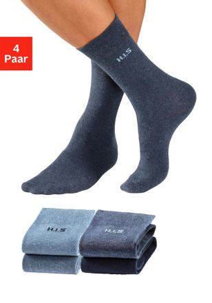 H.I.S Socken H.I.S, Damen, Gr. 43-46, blau (1x marine, 1x jeansblau, meliert, 1x jeans, meliert, 1x hellblau, meliert), Baumwolle, Elasthan (LYCRA), Polyami