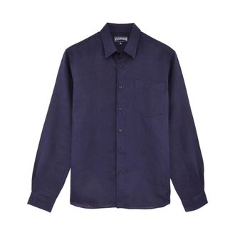 Vilebrequin Homme, Chemises, Bleu, Taille: L Chemise en Lin Homme avec Broderie Tortue