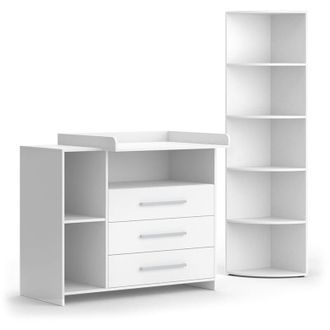 Vicco Ensemble pour chambre denfant Oskar, Blanc, 2 pi&egrave;ces, avec commode &agrave; langer et &eacute;tag&egrave;re &agrave; jouets