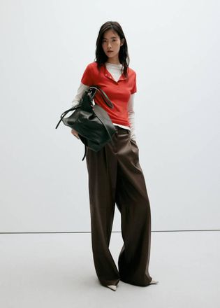 Mango Pantalon large en cuir synth&eacute;tique marron moyen - Femme - 32 - MANGO