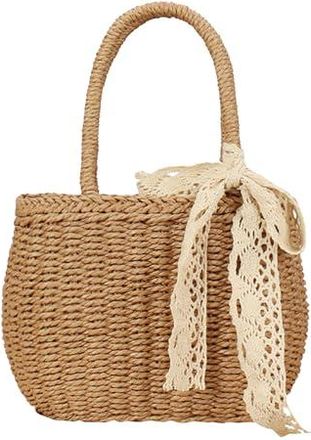 Generic Sacs de plage pour femme - Sac fourre-tout blanc en paille tiss&eacute;e, grand sac &agrave; main de vacances, shopping d&eacute;t&eacute; l&eacute;ger, sac &agrave; main r&eacute;utilisable, vacance