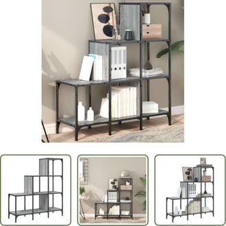 vidaXL B&uuml;cherregal Treppenform - B&uuml;cherregal Grau Sonoma 92x30x102 cm Holzwerkstoff und Metall