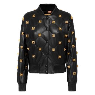 Philipp Plein Leder Bomber Matelass&egrave; Studs - - Jackets - Damen - Schwarzk - S