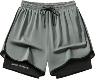 Generic Pantalon de jogging baggy pour homme - Short de course 2 en 1 - Short de sport court - S&eacute;chage rapide - Respirant - Avec poches - Short dentra&icirc;nement,
