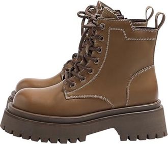 Generic Bottines Femme &agrave; Lacets Bout Rond Plateforme Chunky Semelle Bottes Courtes Doublure Peluche Chaude Style Combat Boots Chic et Elegant Chaussures D&eacute;con