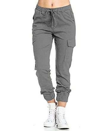 TOMWELL Pantalon Cargo Mode Femme Sportive Vintage Multi-Poches Streetwear Straight Combat Pantalon Jogging Hip Hop Pantalon de Travail Grande Taille Gris M