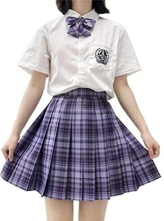 ORANDESIGNE Jupe Plissée Courte Taille Haute pour Femme et Fille JK Jupe Mini à Carreaux Ecole de Tennis Evasée avec Doublure T Violet L