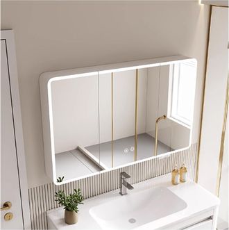 Generic Smart beleuchtete Badezimmerschrank mit Spiegel und Beauty-St&auml;nder Aluminium Make-up Lagerung Papier Loch modern wei&szlig; 60 cm/23,6 Zoll perfekt f&uuml;r die 