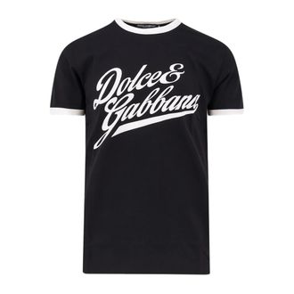 Dolce & Gabbana Baumwoll-T-Shirt mit Flockprint - - Tops - Herren - Schwarzk - XS