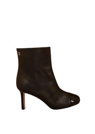 Chanel Black Leather Ankle Boots Size 41.5