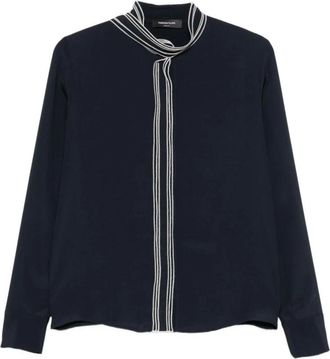 Fabiana Filippi Blouse en soie m&eacute;lang&eacute;e avec cravate ray&eacute;e - Femme - Blouses et Chemises - Bleu - Taille: 36 FR